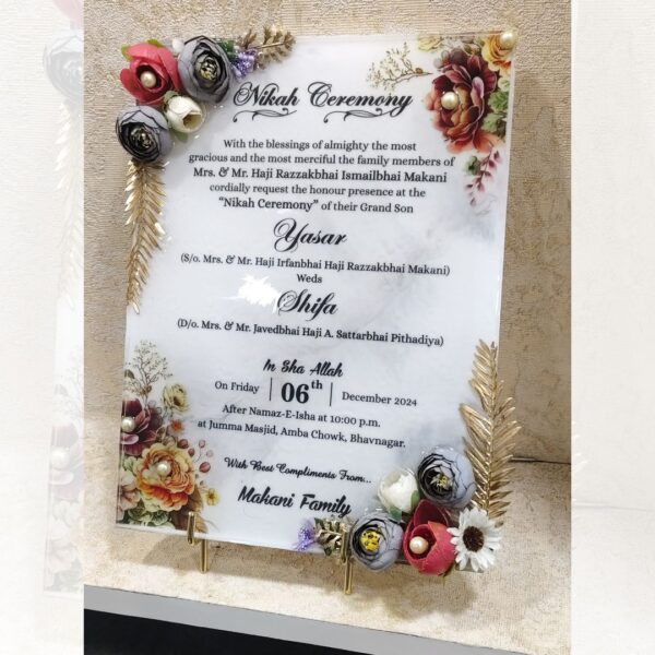 Luxury Resin Wedding Invitation – Floral & Gold Personalized Nikah Card ...